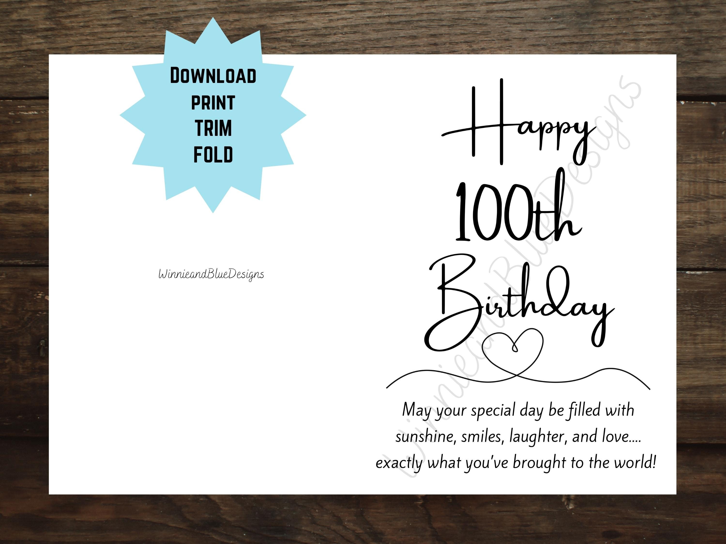 Printable 100th Birthday Card: Milestone Gift (PDF) - Etsy