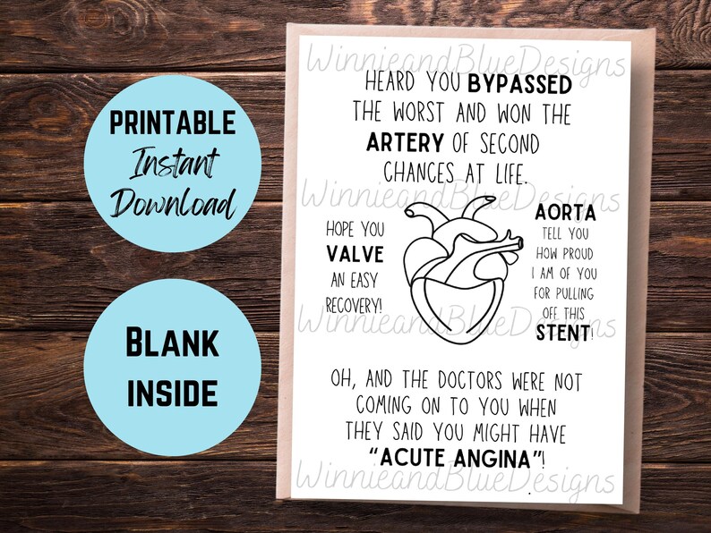 Funny Heart Surgery Get Well Card: Pun Recovery Gift (printable PDF) - Etsy