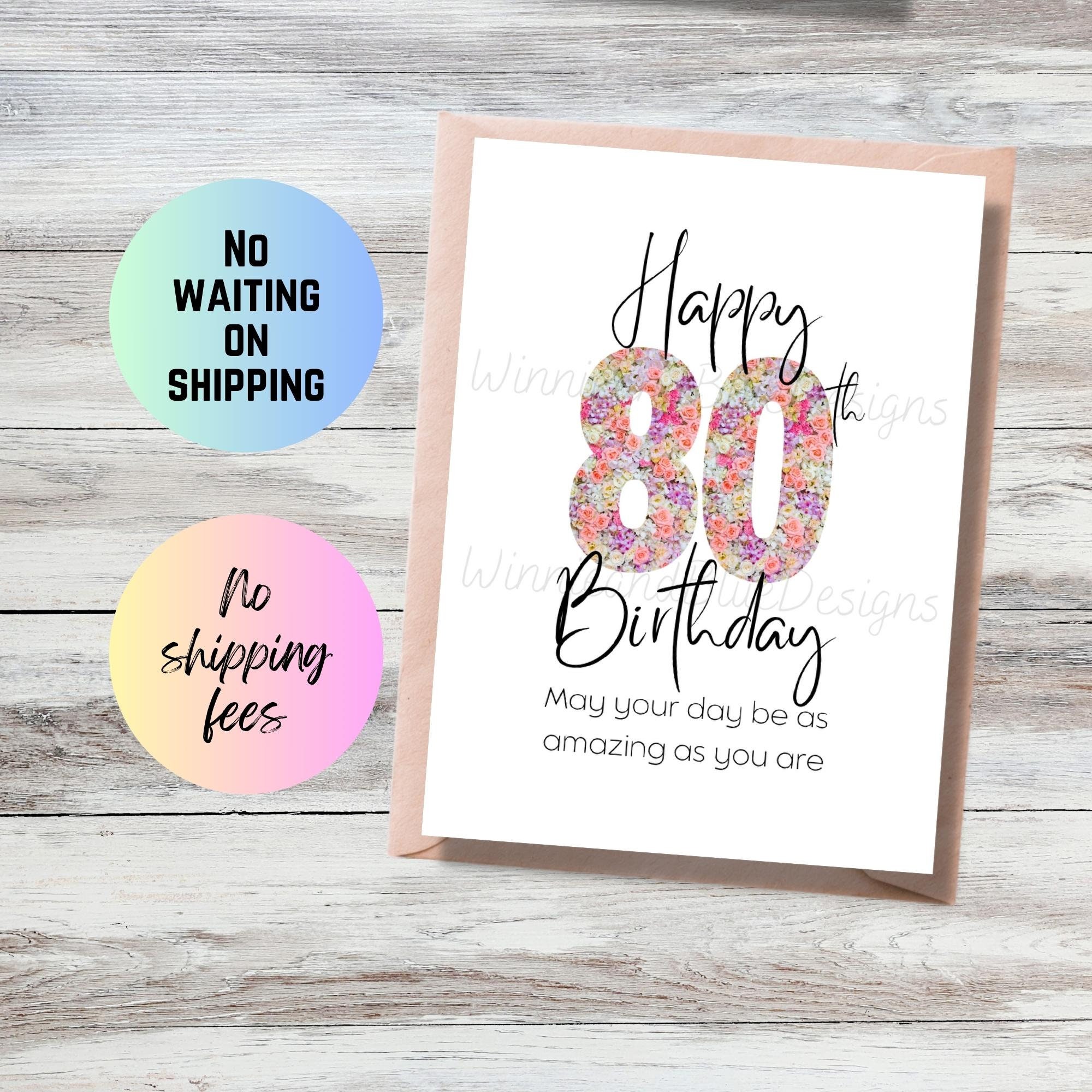 Printable 80th Birthday Card: Floral Design (PDF) - Etsy