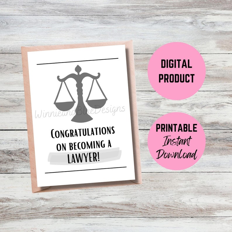 Printable Lawyer Graduation Card, Congratulations Law Degree, Lawyer ...