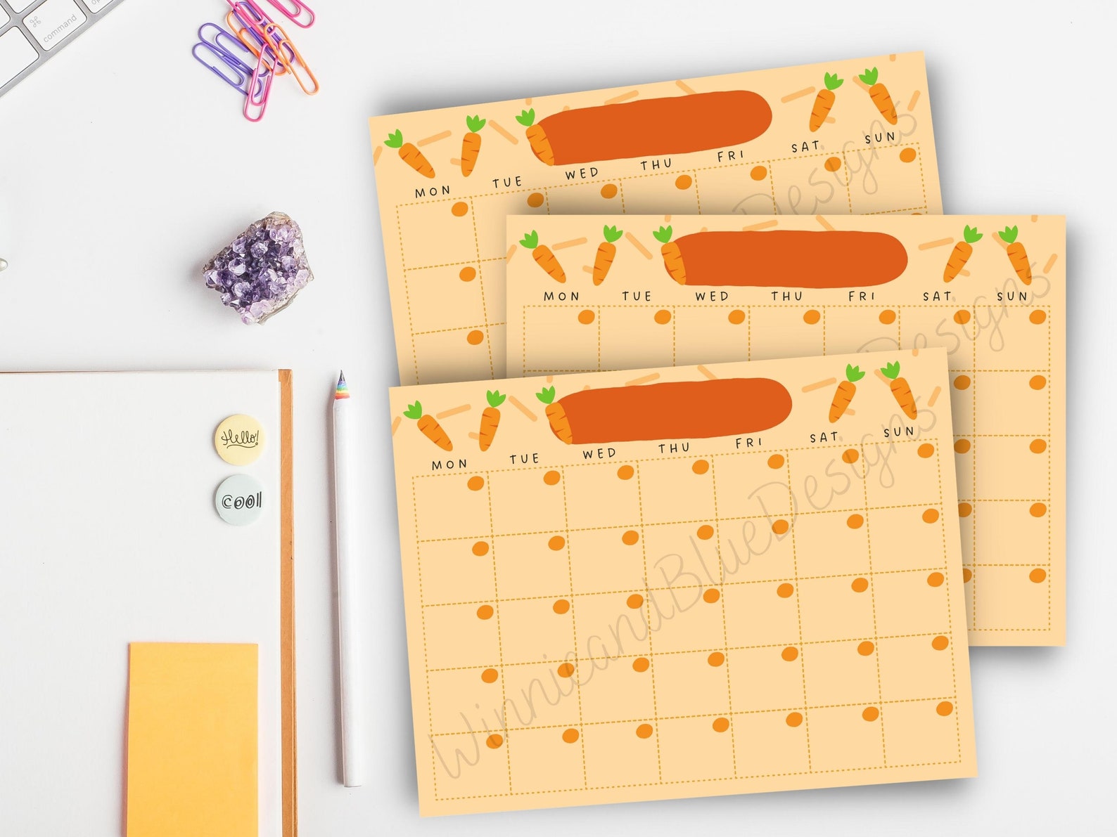 Carrot Printable Calendar, Cute Monthly Planner (digital Download) - Etsy