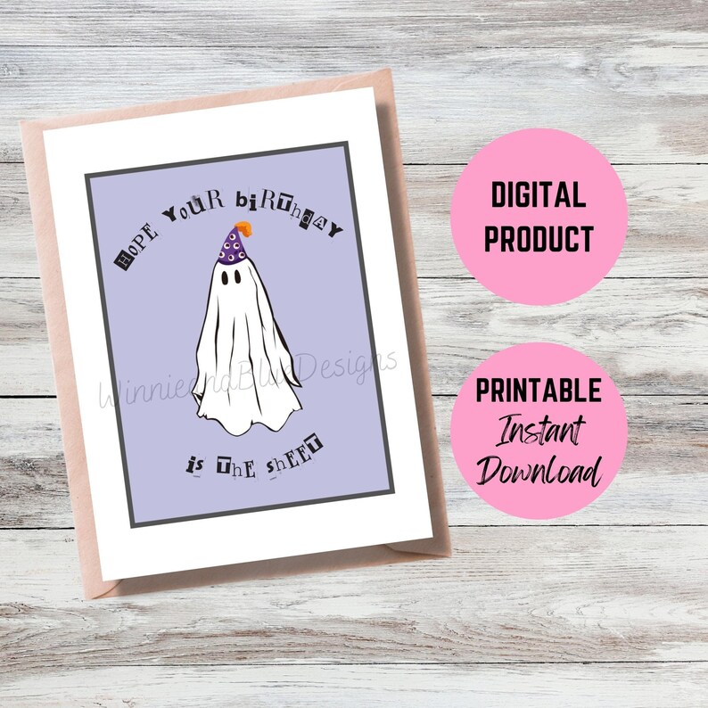 Funny Ghost Birthday Card: Halloween October Birthday (instant Download ...