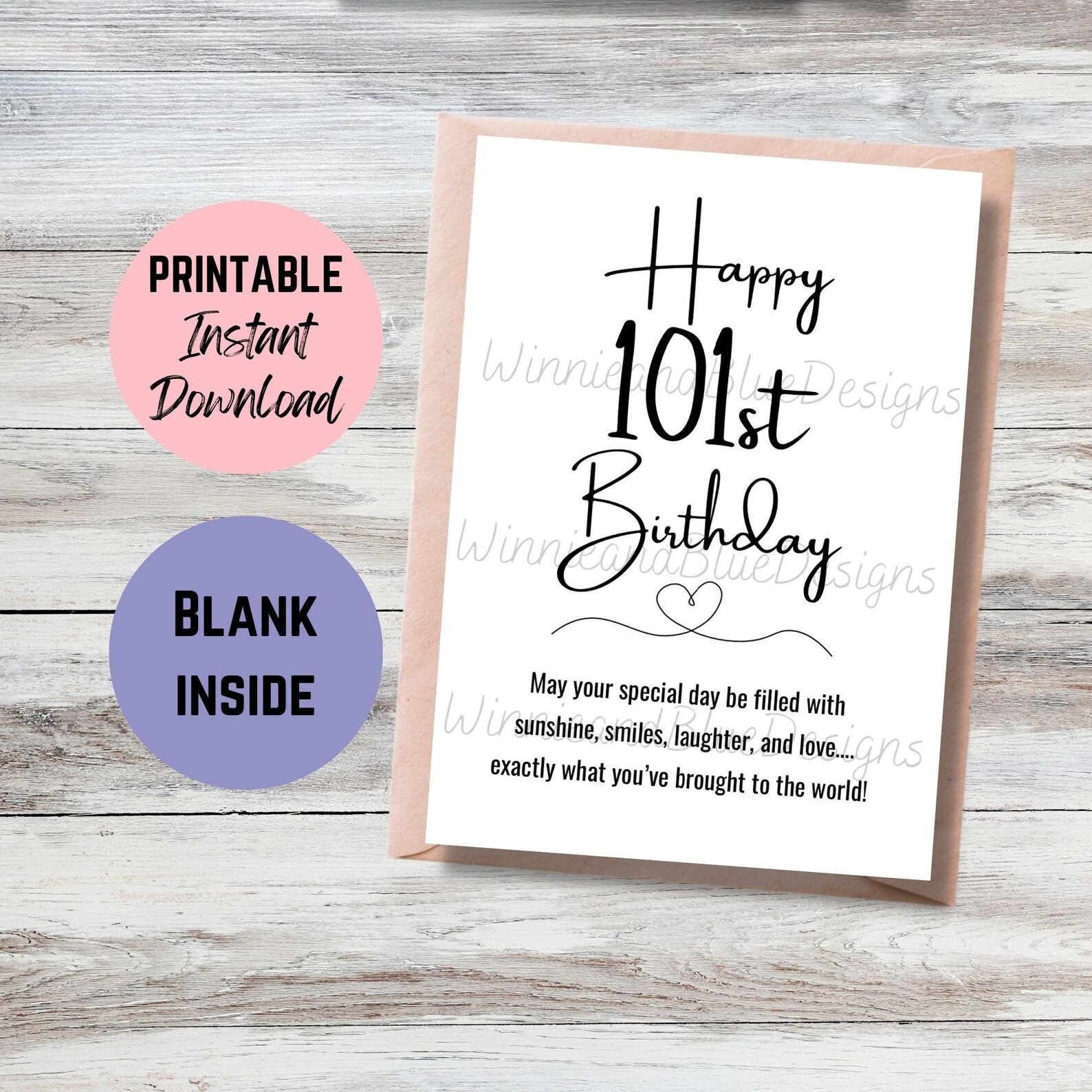 Printable 101st Birthday Card: Milestone Gift for Grandma/grandpa (PDF ...