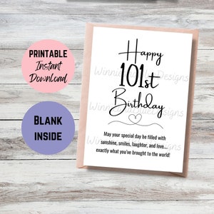 Printable 101st Birthday Card: Milestone Gift for Grandma/grandpa (PDF ...