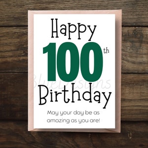Emerald 100th Birthday Card Printable, Amazing 100 Birthday Card, 100th ...