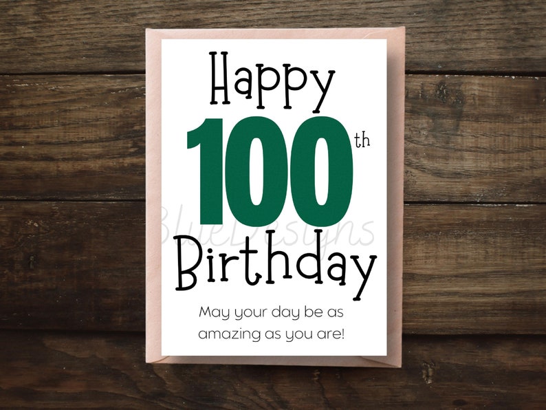 Emerald 100th Birthday Card Printable Amazing 100 Birthday - Etsy