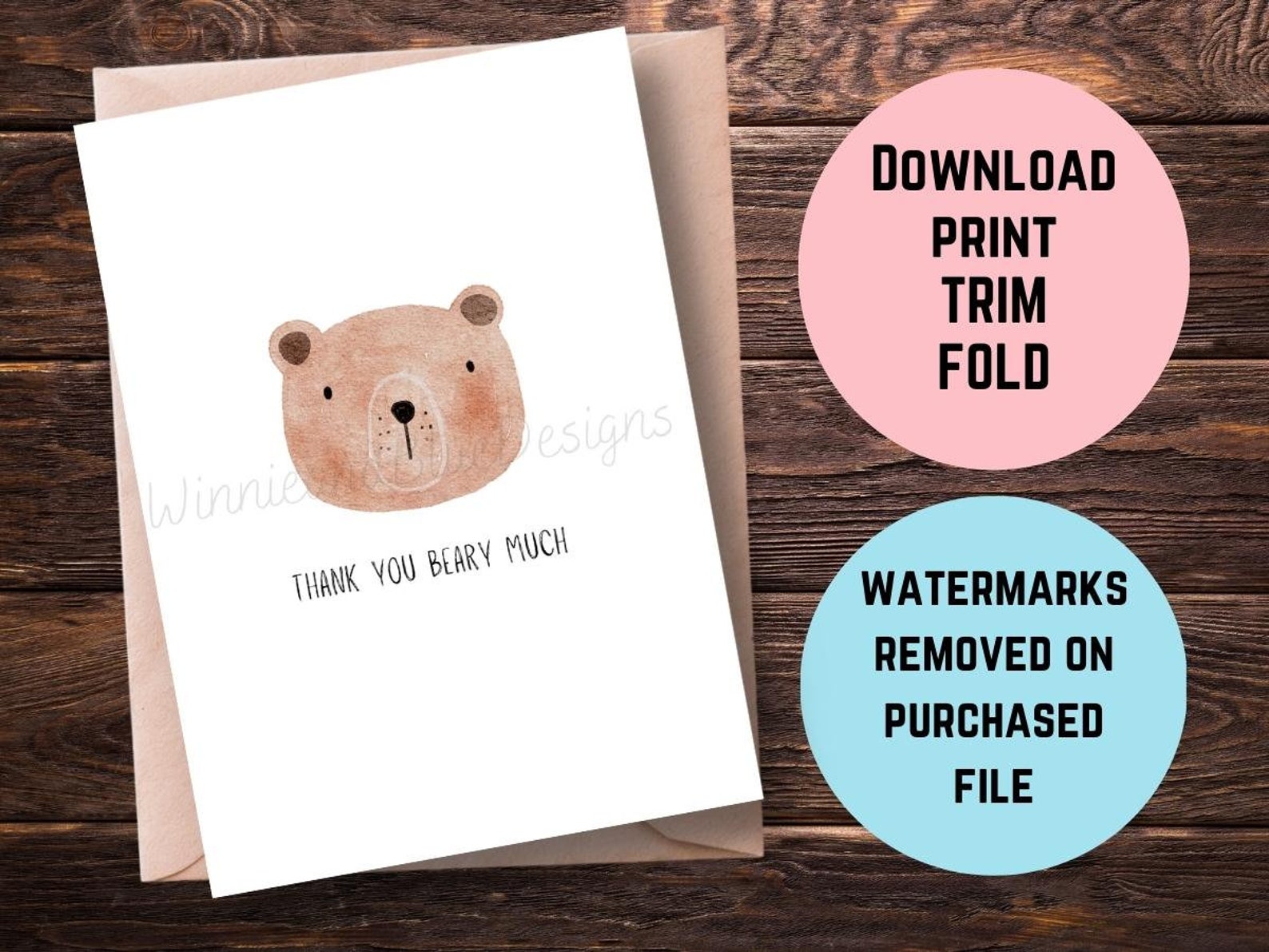 Printable Thank You Card, Funny Bear Thank You Card, Thank You Bear ...