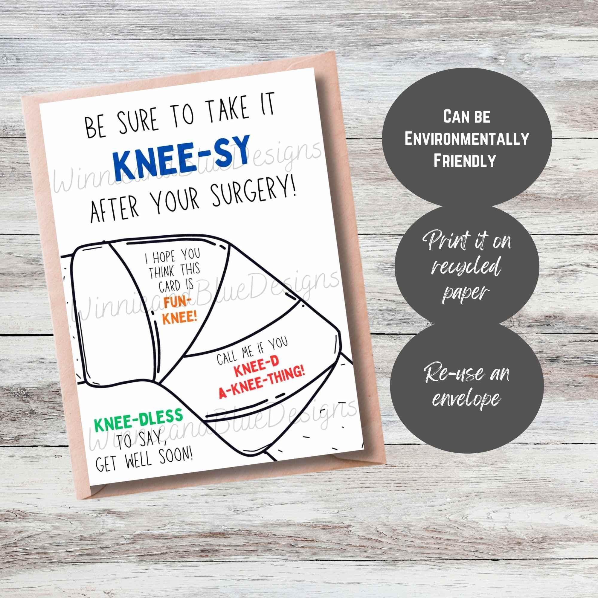 Printable Knee Surgery Pun Card Color, Funny Get Well Soon After ...