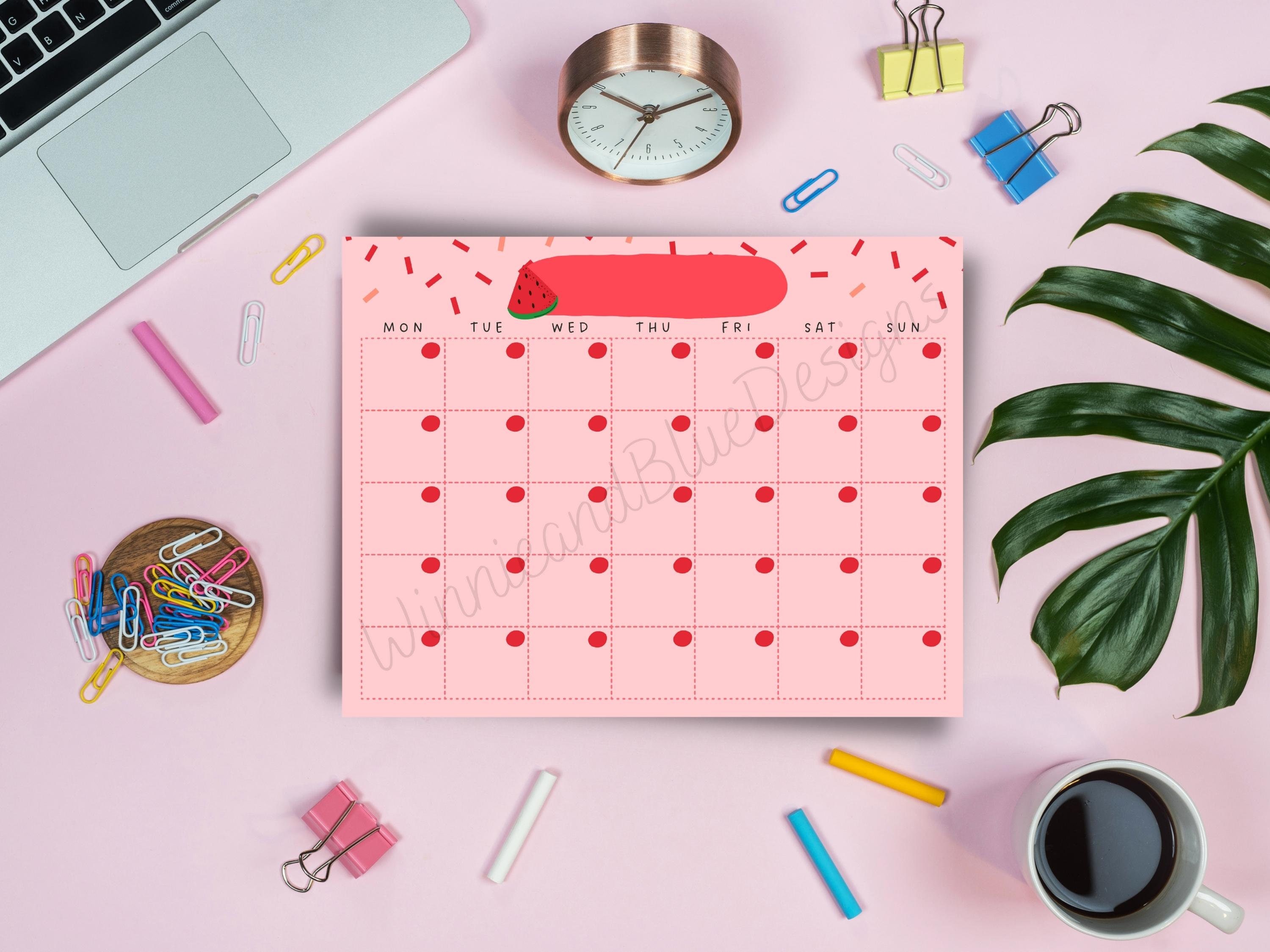 Monthly Calendar Printable Watermelon Monthly Printable - Etsy