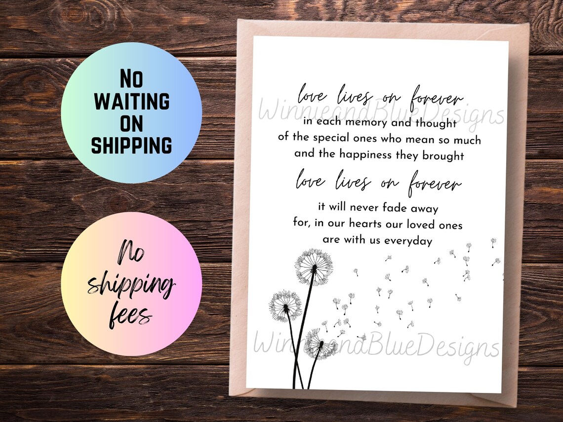 Condolences Card Printable, Love Lives on Grief Card, Dandelion ...