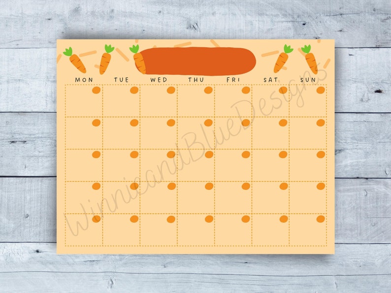 Carrot Printable Calendar, Cute Monthly Planner (digital Download) - Etsy