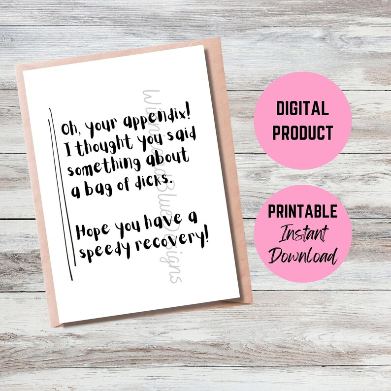 Funny Appendix Surgery Card Unique Get Well Soon Wishes - Etsy UK