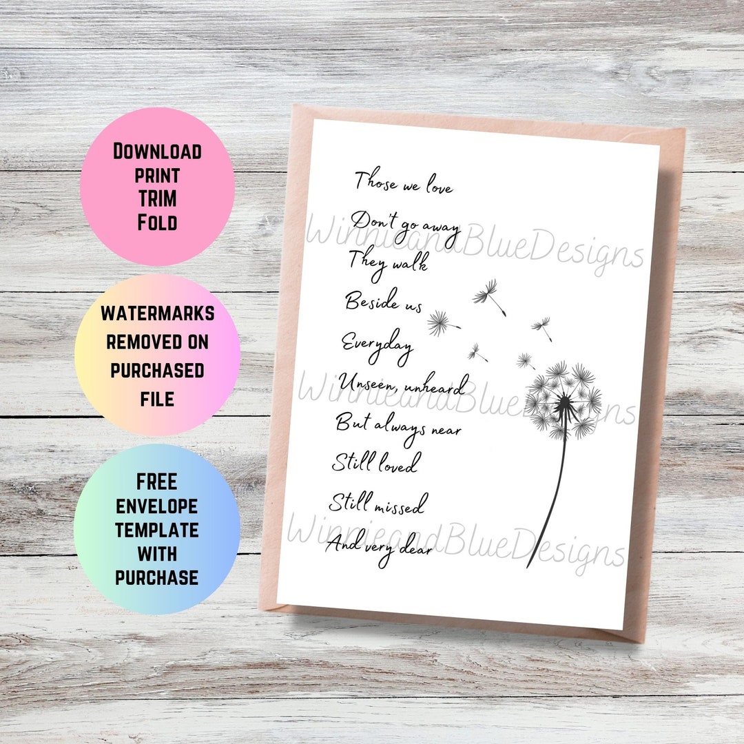 Printable Sympathy Card, Those We Love Condolences Card, Dandelion ...