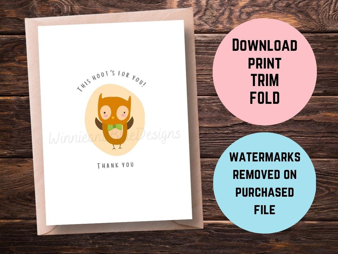 Printable Owl Thank You Card, This Hoots for You Thank You Card, Funny ...
