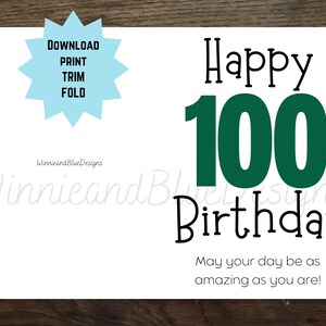Emerald 100th Birthday Card Printable, Amazing 100 Birthday Card, 100th ...