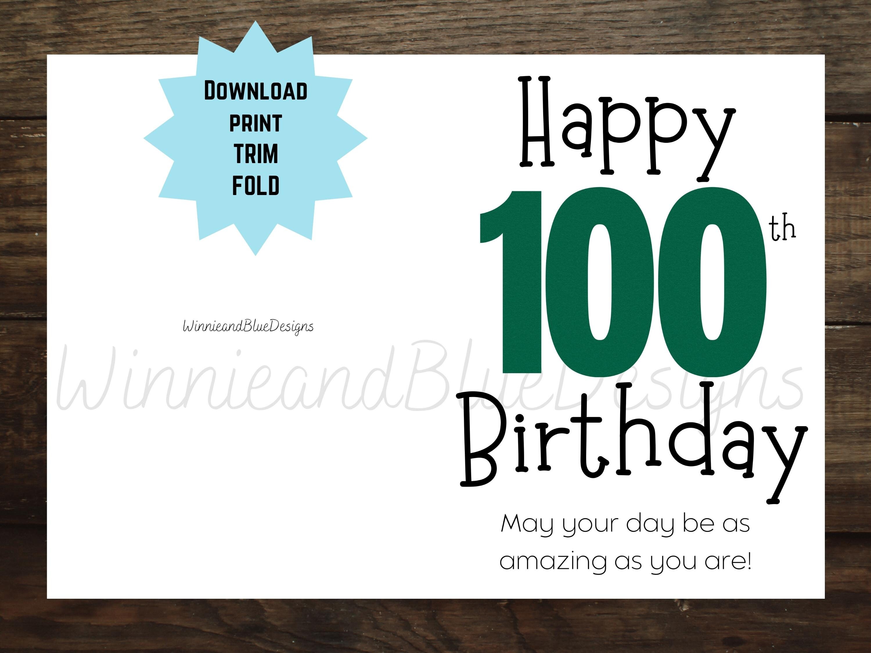Emerald 100th Birthday Card Printable Amazing 100 Birthday - Etsy