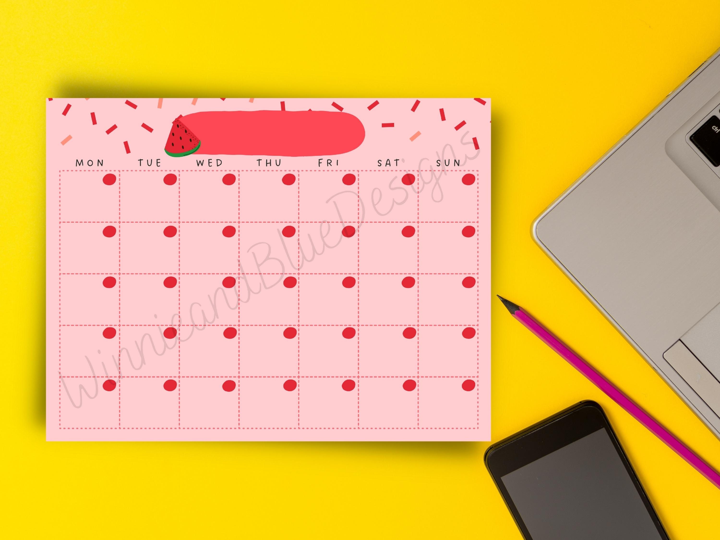 Monthly Calendar Printable Watermelon Monthly Printable - Etsy