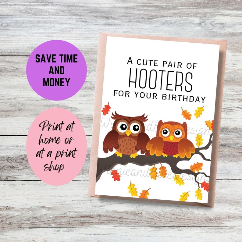 Funny Owl Birthday Card: Hooters Pun, Bird Lover (digital Download) - Etsy