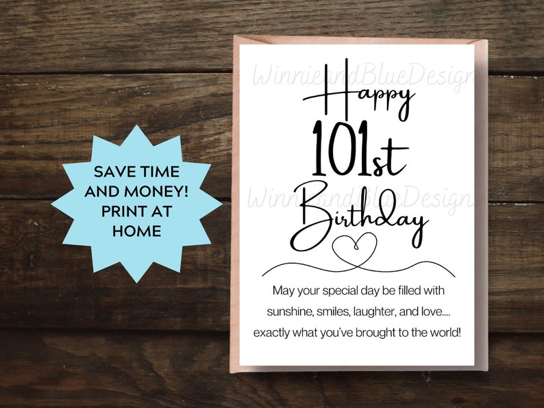 Printable 101st Birthday Card Milestone Birthday Card for - Etsy