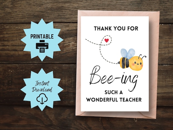 Printable Teacher Thank You Card Bee Card for Teacher - Etsy