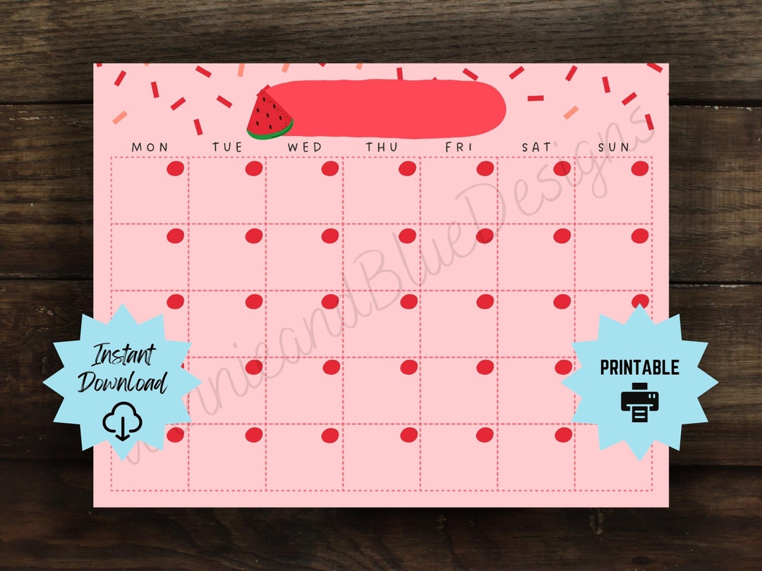 Printable Watermelon Monthly Calendar, Colorful Printable Calendar ...