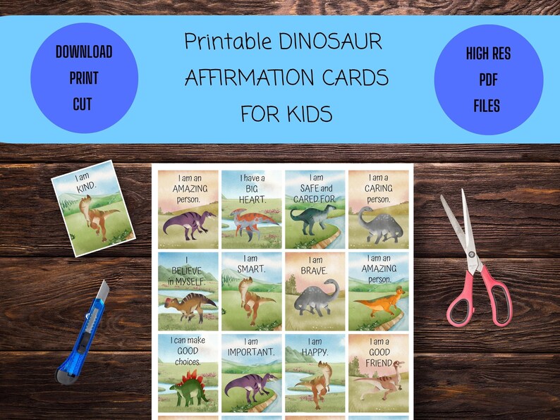 Printable Dinosaur Affirmation Cards for Kids, 32 Motivational Cards ...