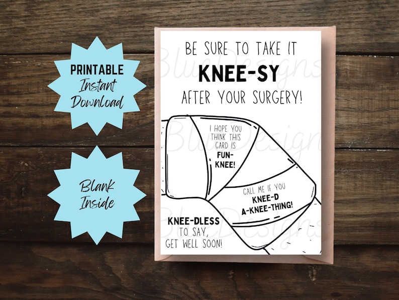 Funny Printable Knee Surgery Get Well Soon Card Thinking Of Etsy