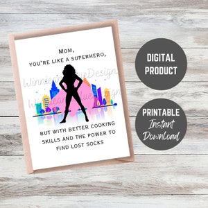 Superhero Mom Card - PRINTABLE Mother's Day Card - Happy Mothers Day ...