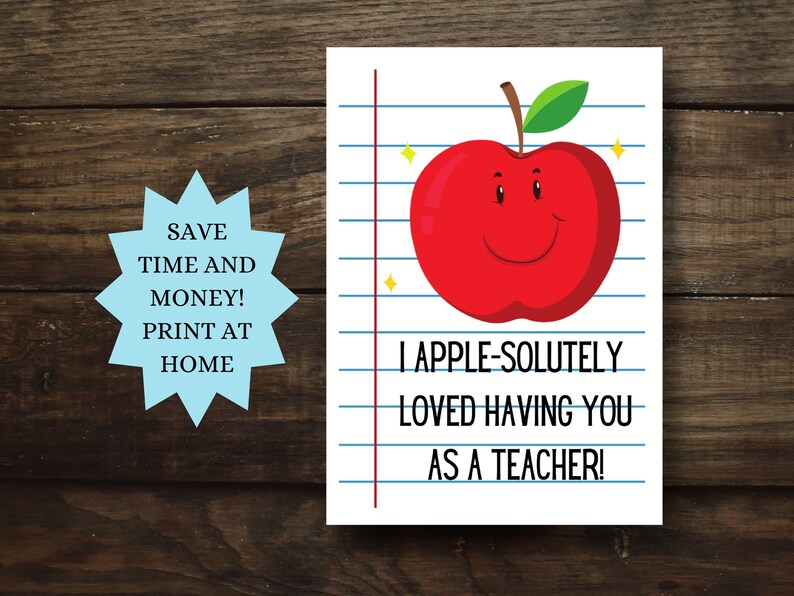 Apple Teacher Thank You Card Printable (PDF) - Etsy