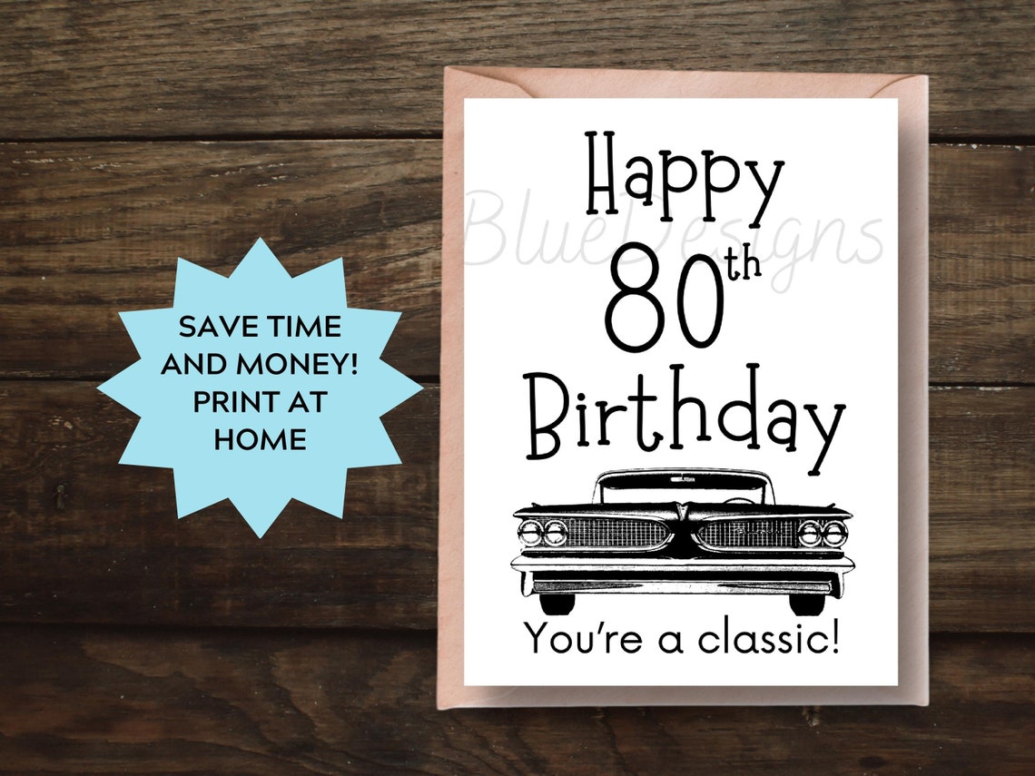 Printable 80th Birthday Card Grandma or Grandpa Birthday - Etsy