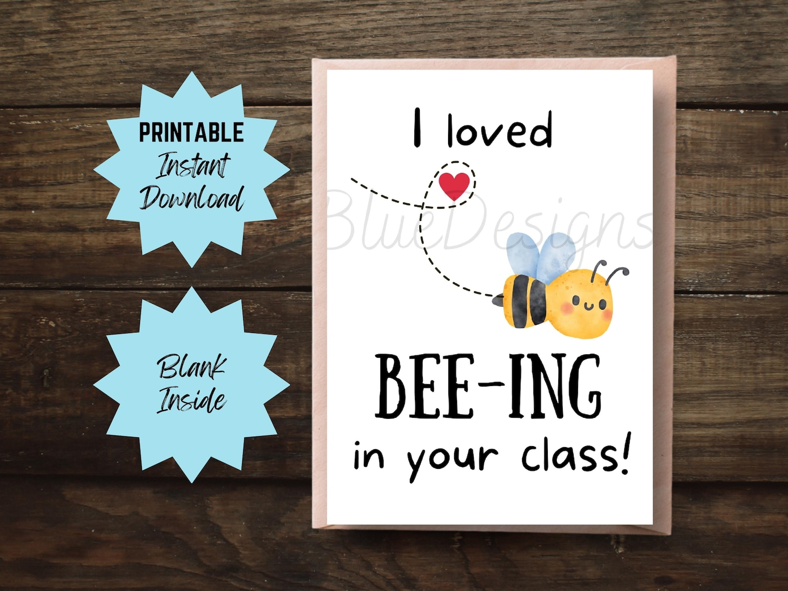 Printable Teacher Thank You Card, Bee Card for Teacher Appreciation, I ...