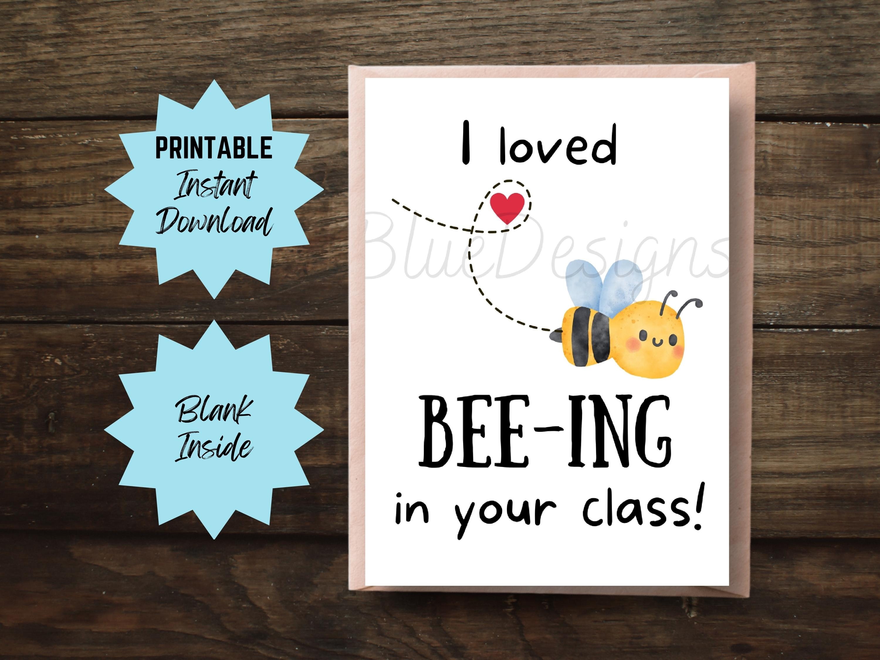 Printable Teacher Thank You Card, Bee Card for Teacher Appreciation, I ...
