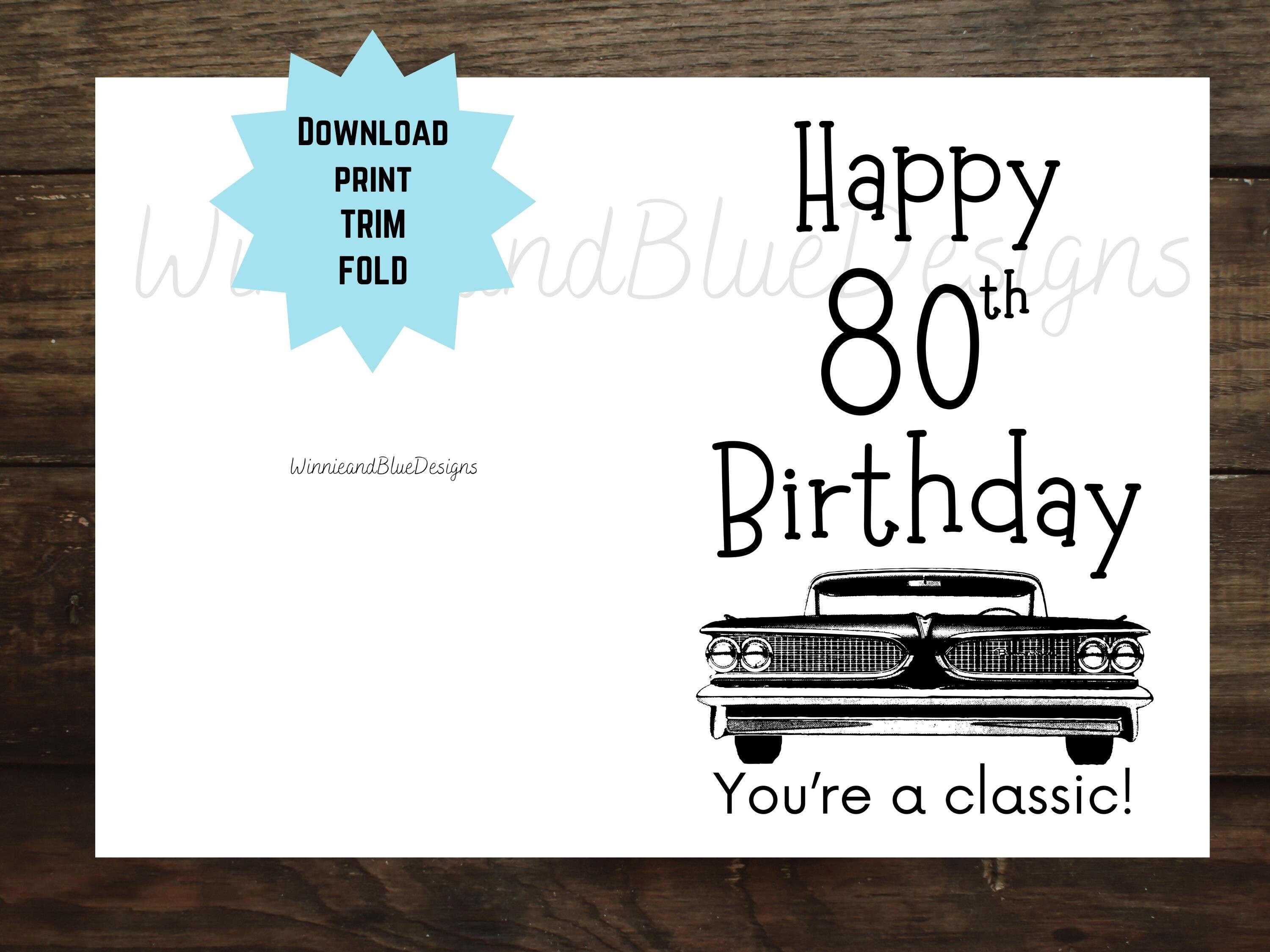 Printable 80th Birthday Card Grandma or Grandpa Birthday - Etsy