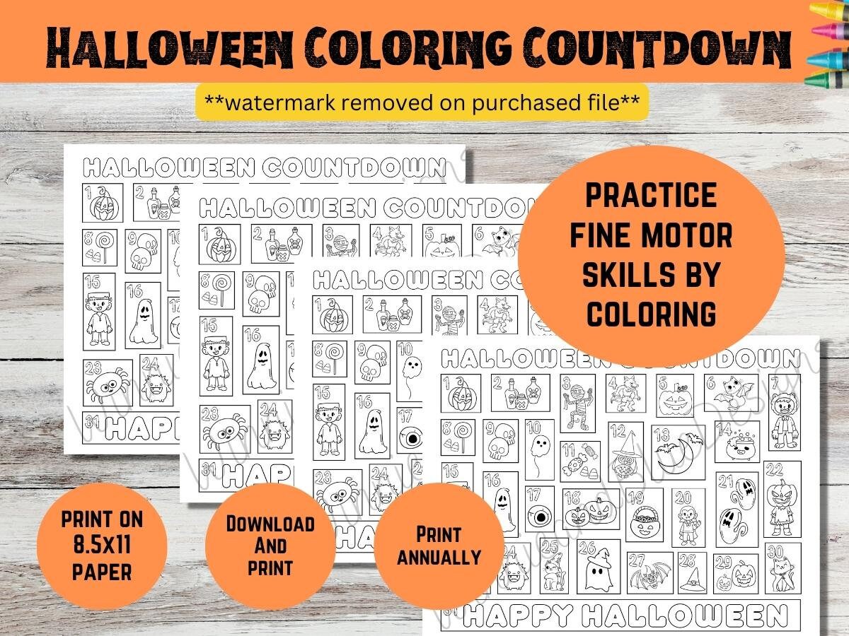 Printable Halloween Coloring Advent Calendar - Fine Motor Skills ...