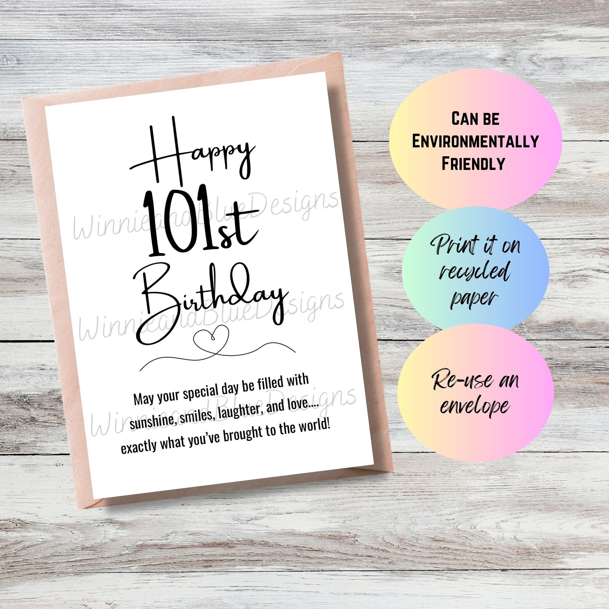 Printable 101st Birthday Card: Milestone Gift for Grandma/grandpa (PDF ...