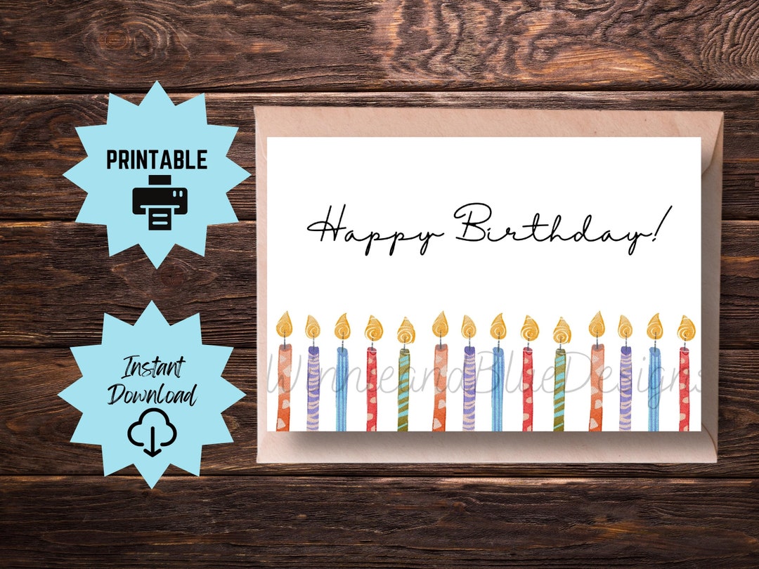 Printable Birthday Card, Happy Birthday Card, Birthday Candle Card ...