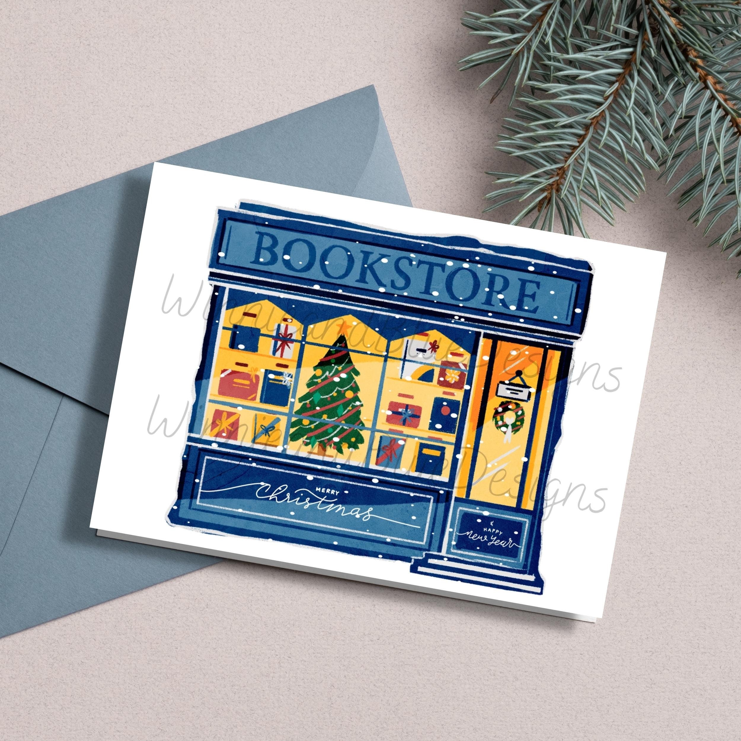Printable Christmas Bookstore Card Merry Christmas Happy New - Etsy