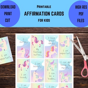 Printable Affirmation Cards, Kids Unicorn Affirmation Cards, 36 ...