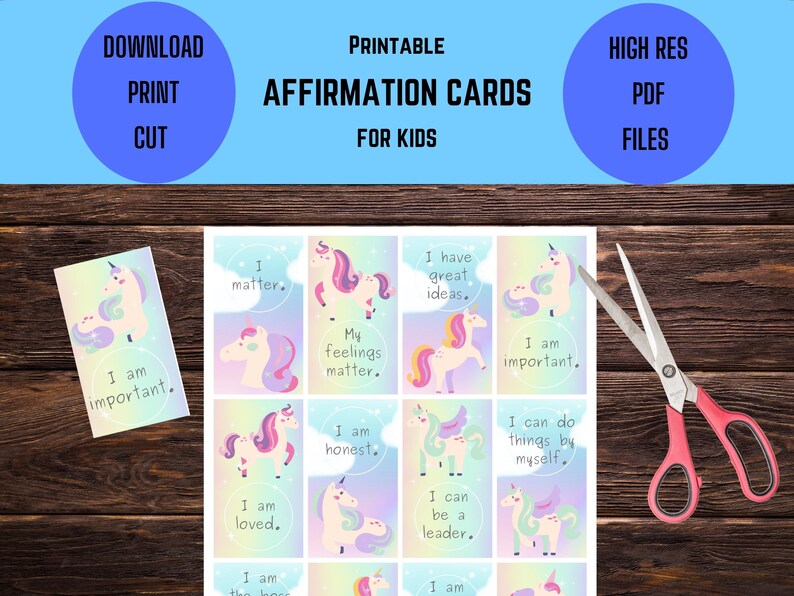 Printable Affirmation Cards, Kids Unicorn Affirmation Cards, 36 ...
