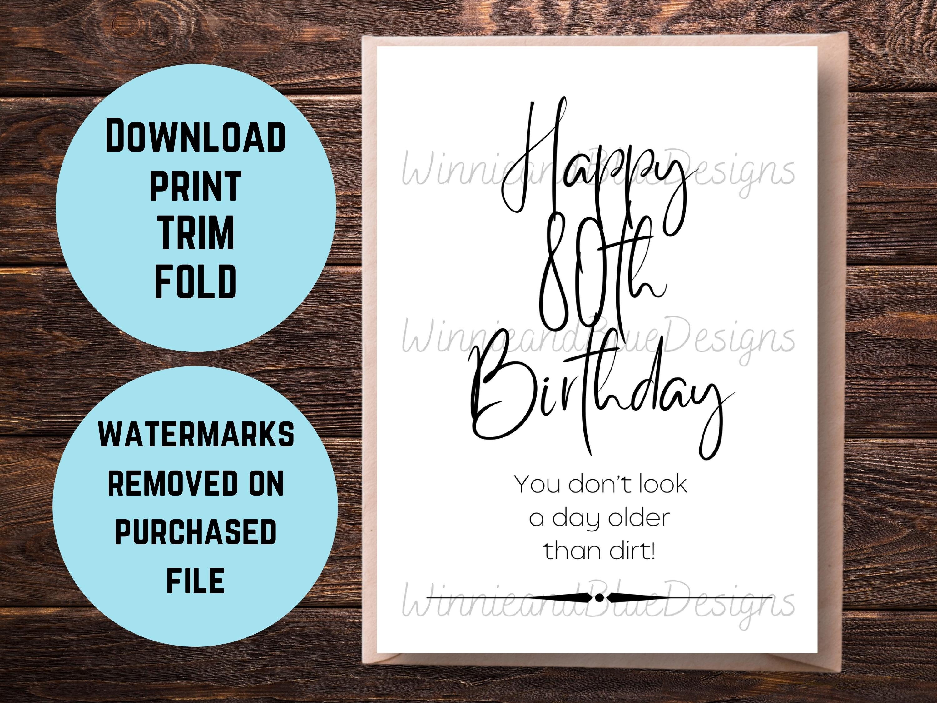 80th Birthday Card Funny 80th Printable Birthday Card - Etsy