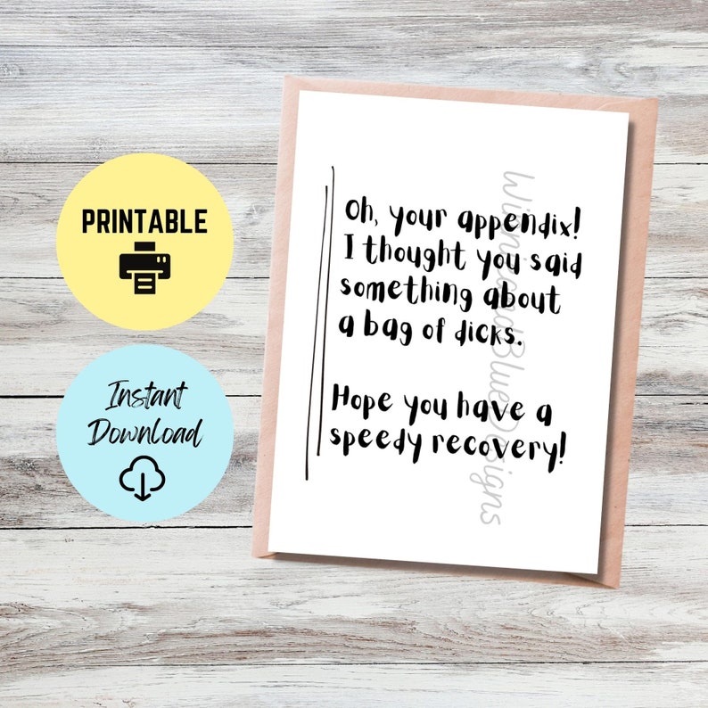 Funny Appendix Surgery Get Well Card (digital Download) - Etsy
