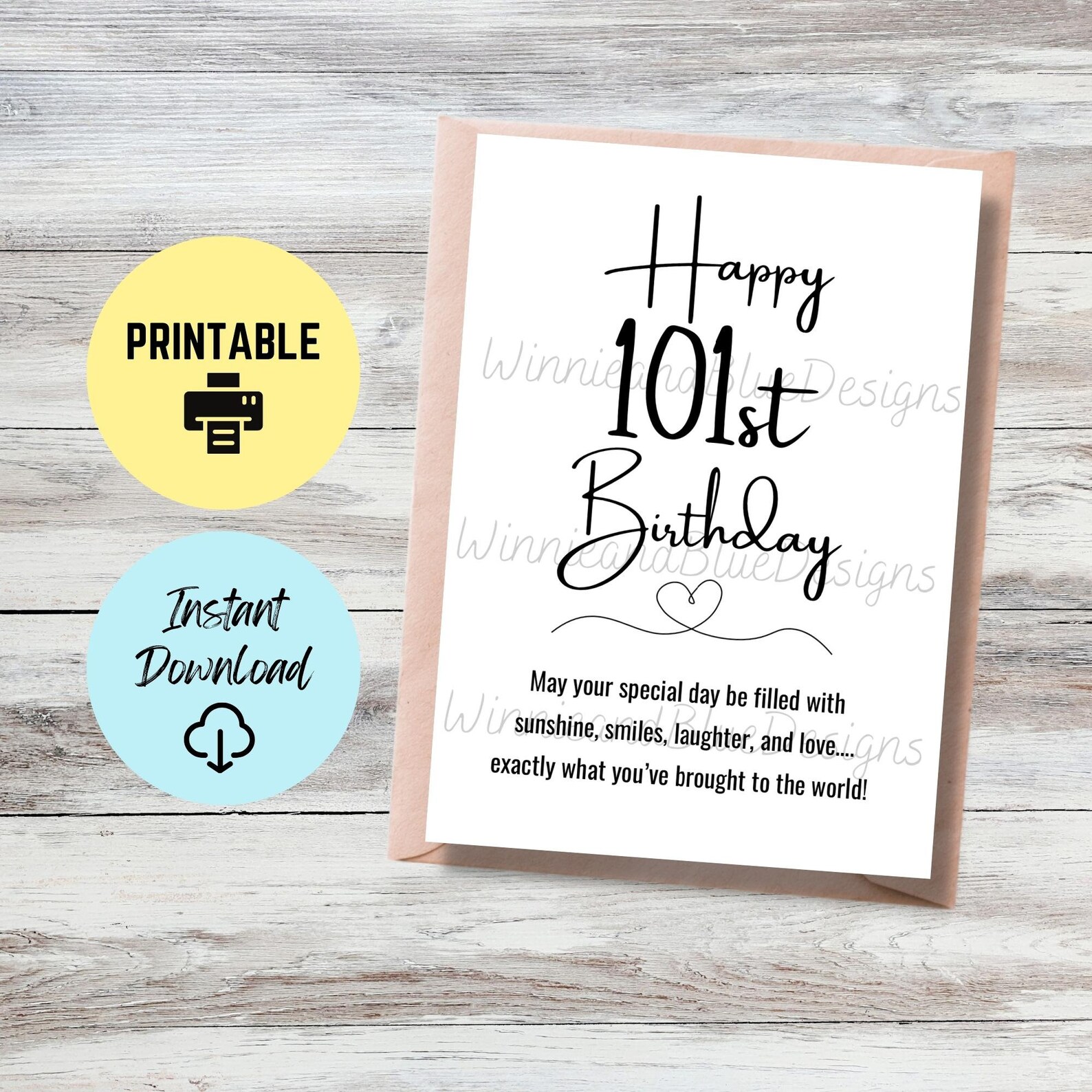 Printable 101st Birthday Card: Milestone Gift for Grandma/grandpa (PDF ...