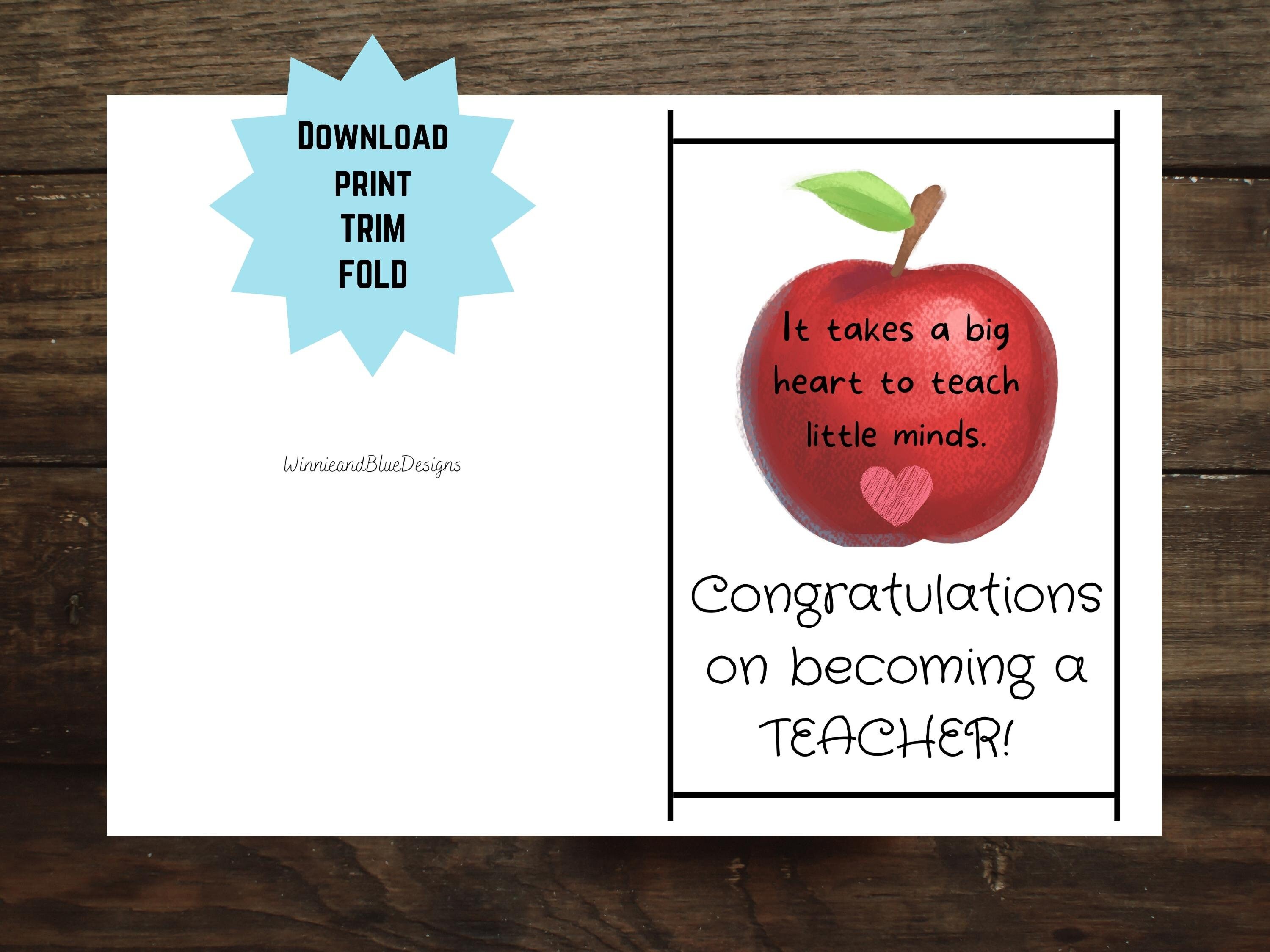 Printable Teacher Graduation Card: Apple Design (PDF) - Etsy