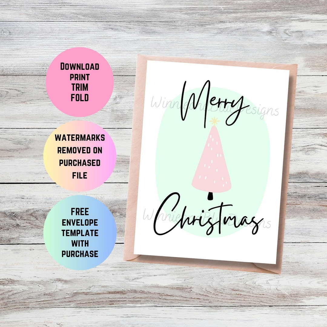 Pink Christmas Card Printable, Merry Christmas Card, Digital Christmas ...