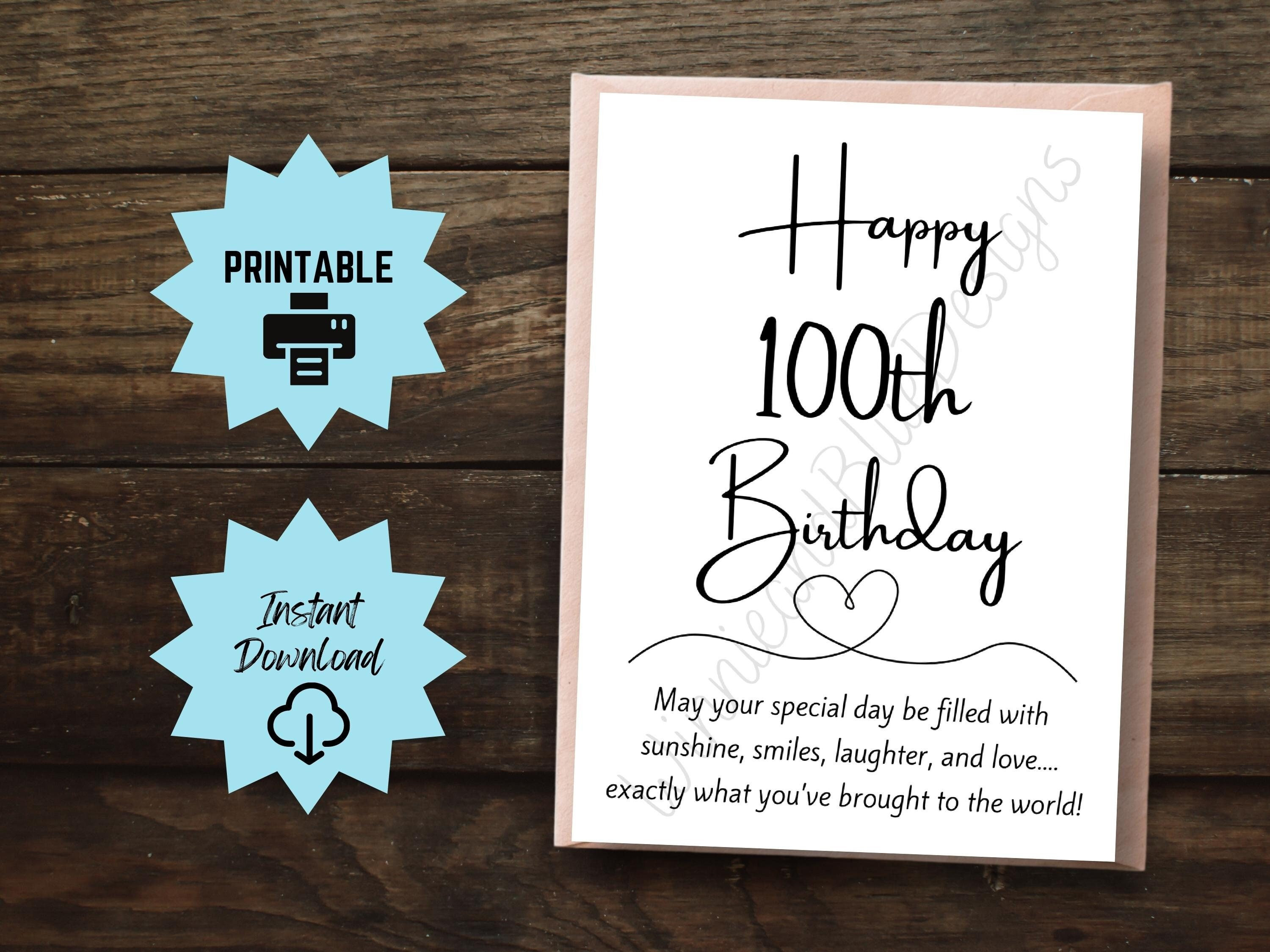 Printable 100th Birthday Card: Milestone Gift (PDF) - Etsy