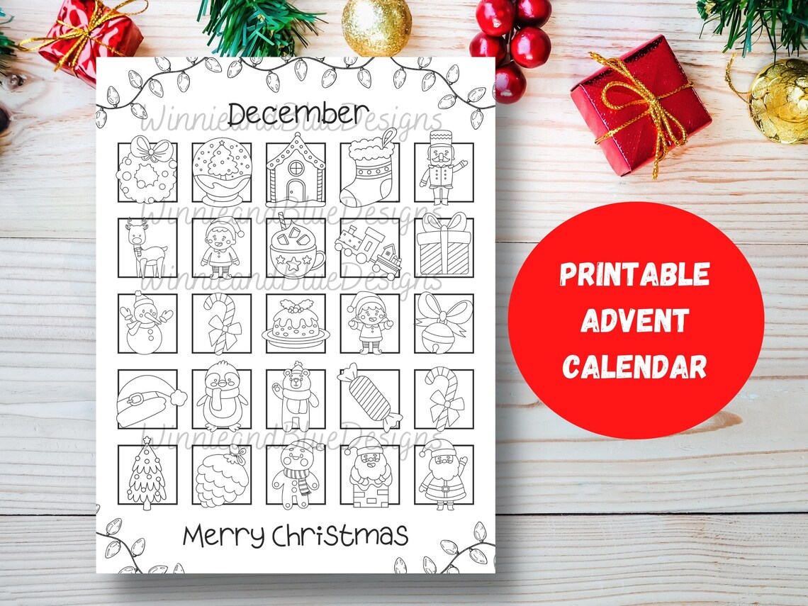 Printable Christmas Advent Calendar Kids Xmas Coloring - Etsy Canada