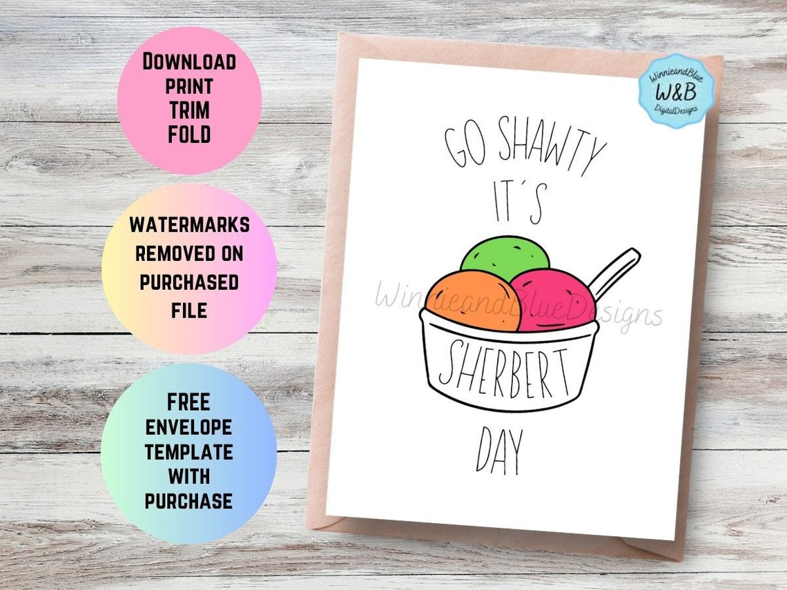 Funny Sherbet Birthday Card: Pun Ice Cream Design (printable) - Etsy
