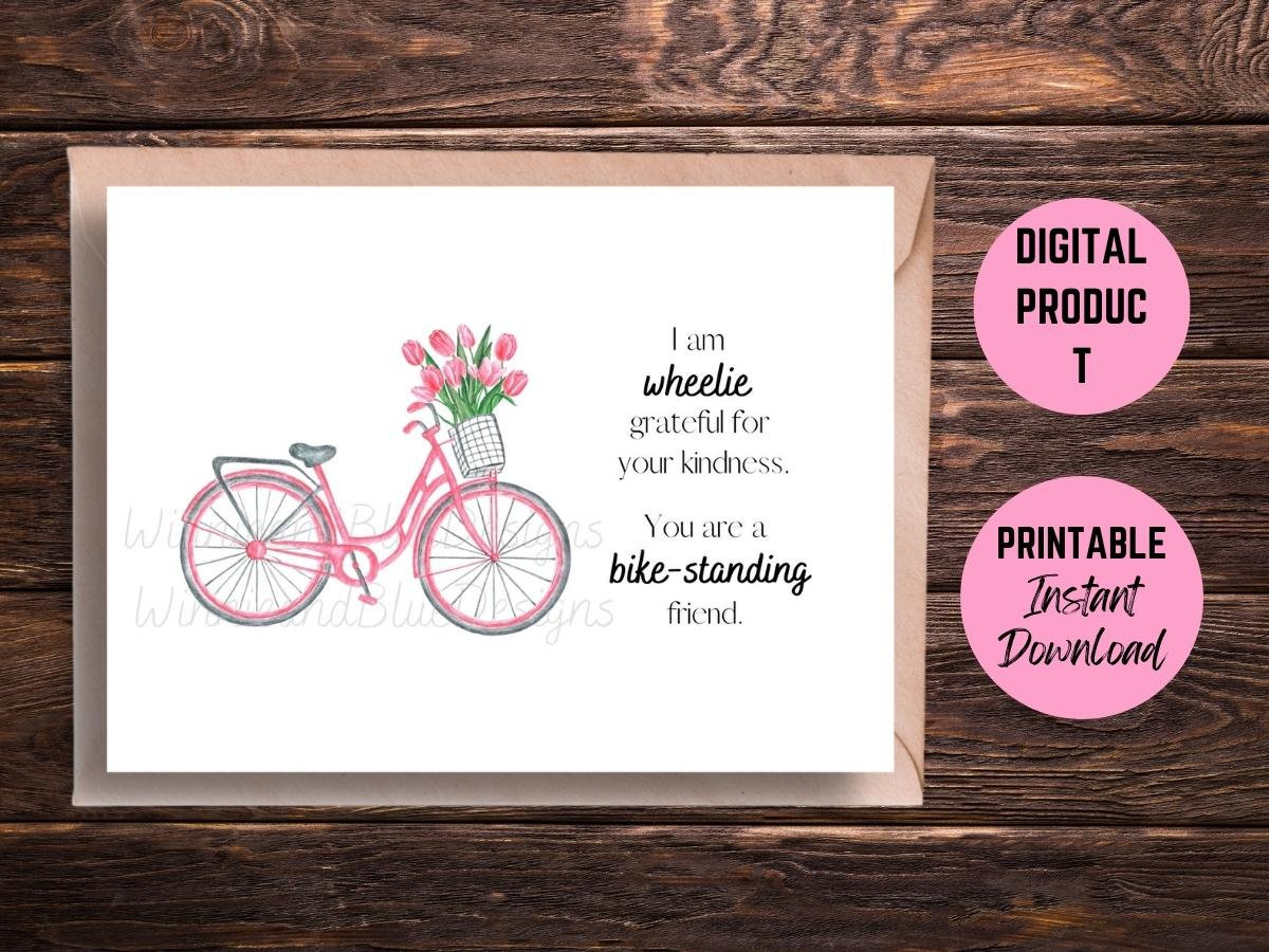 Printable Pink Bicycle Thank You Card: Funny Bike Pun (digital Download ...