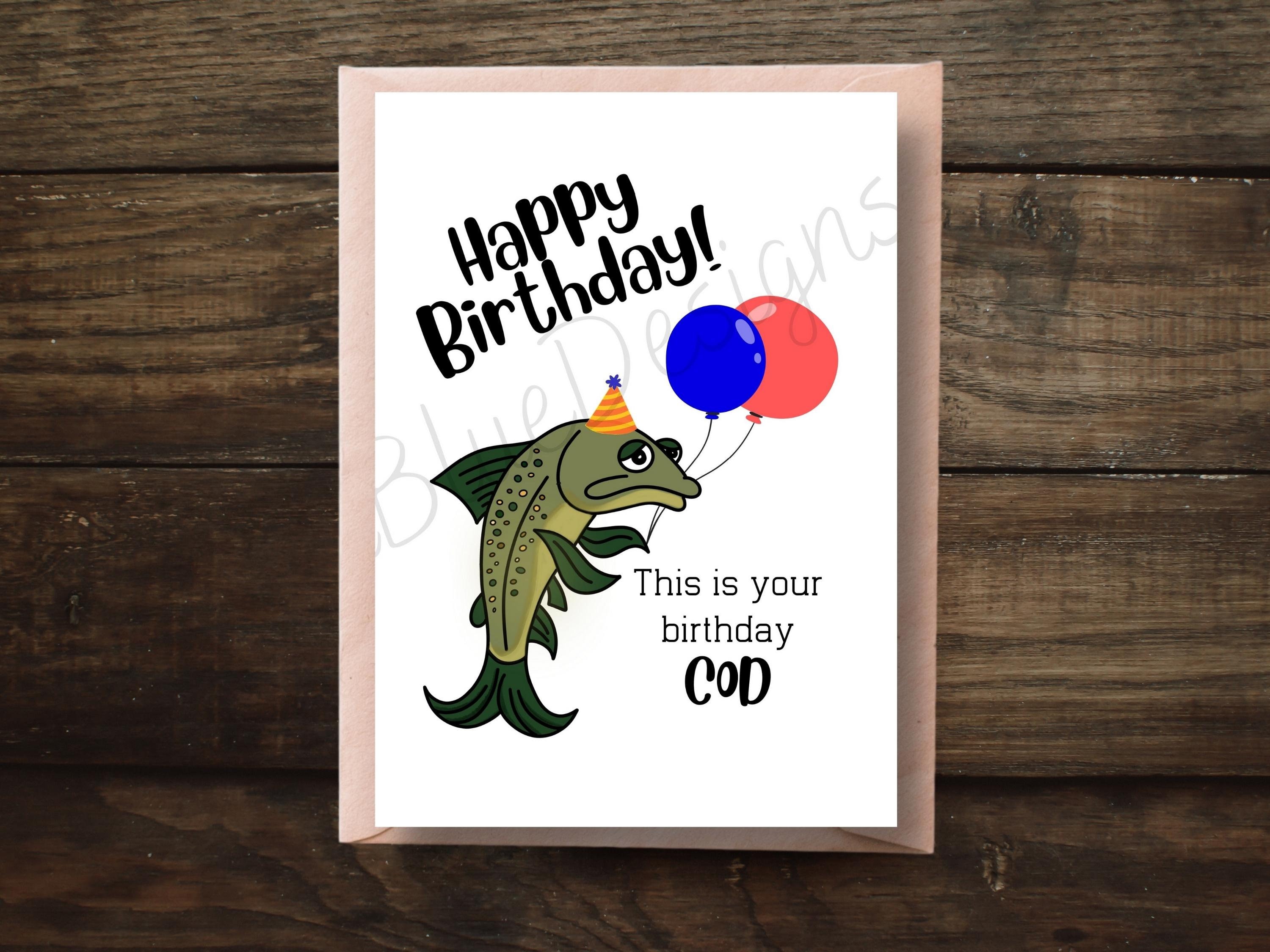 Printable Fish Birthday Card Funny Fishing Birthday Card for - Etsy