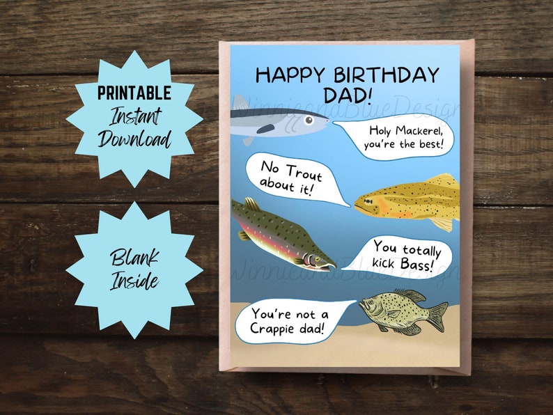 Printable Dad Birthday Card, Funny Fish Birthday Card Dad, Fishing Birthday Card, Fish Pun ...